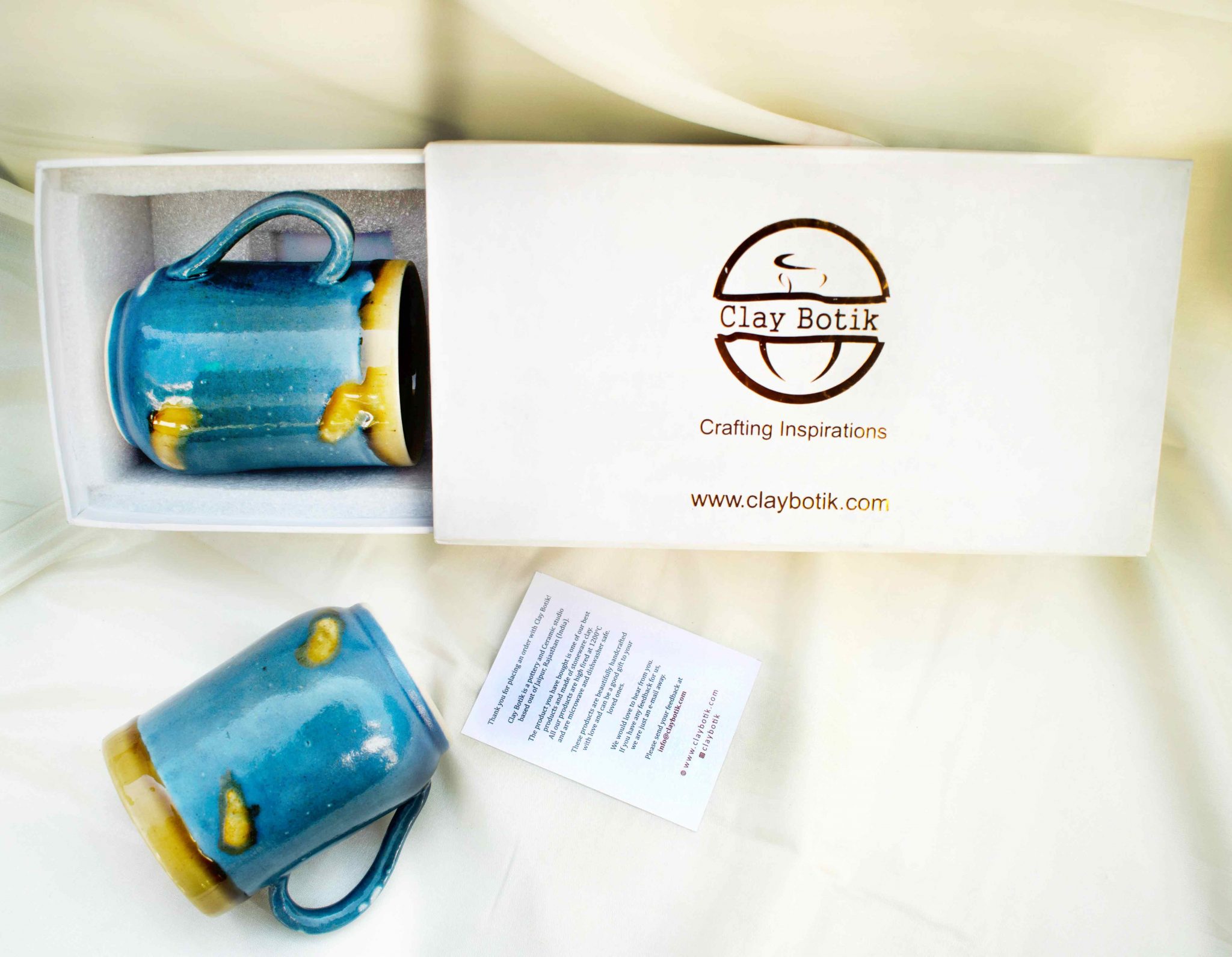 blue ceramic coffee mug with box, - Claybotik ceramic studio in jaipur